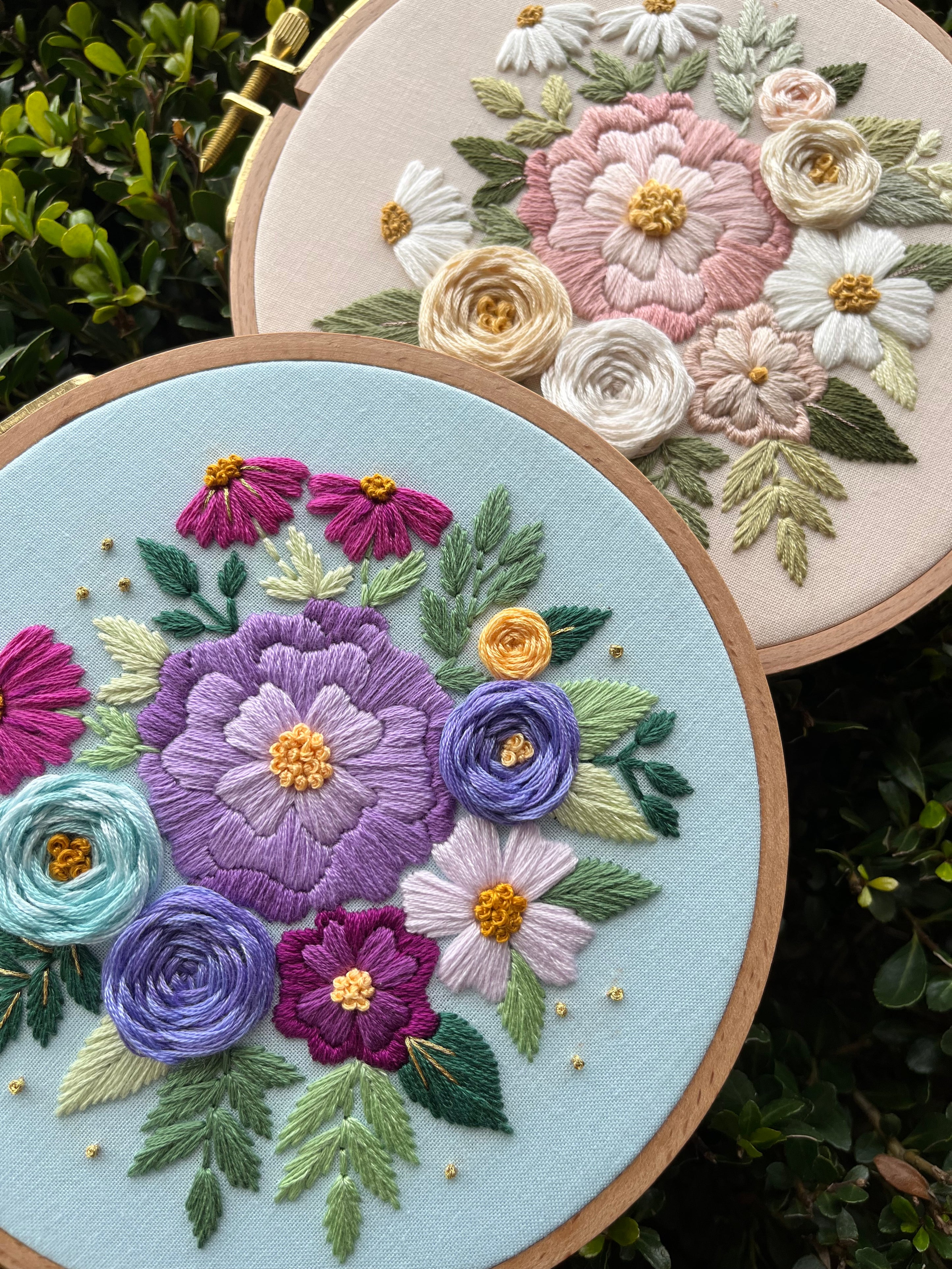 PDF Pattern - Enchanted Spring, Floral Hand Embroidery Pattern, Two Co ...