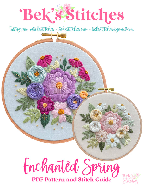 PDF Pattern - Enchanted Spring, Floral Hand Embroidery Pattern, Two Co ...