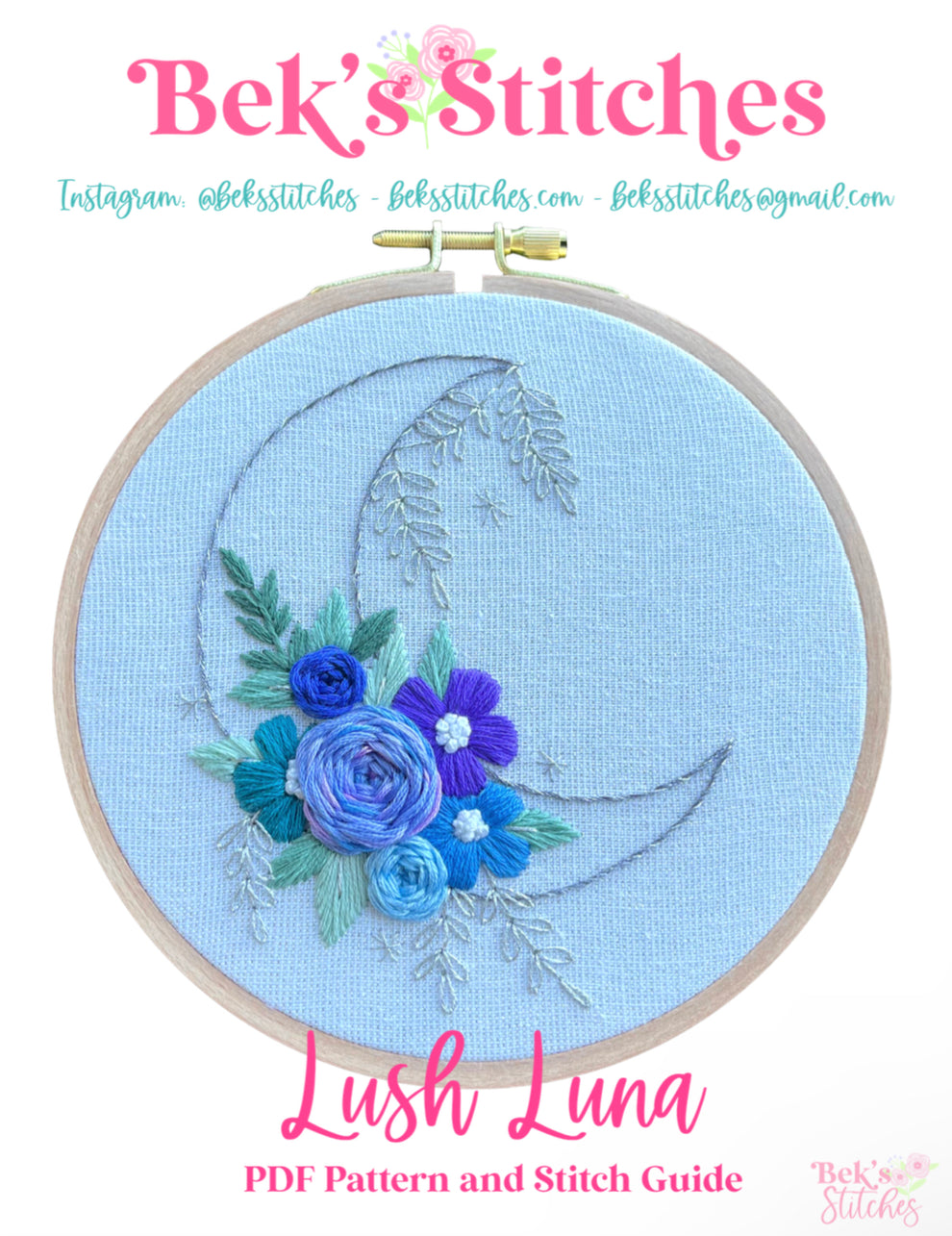 PDF Pattern - Lush Luna, Intermediate Floral Moon Embroidery Pattern ...